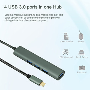 Henrety USB C Hub, 4-in-1 Ultra Slim Portable Data Hub USB Splitter USB 3.0 Expander for Laptop, PC, MacBook, Mac Pro, Mac Mini, iMac, Surface Pro, and More USB Devices