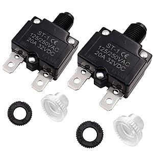 smseace 2PCS 20Amp Electric Button Breaker 125/250VAC, Overload Protector with Manual Reset, Waterproof Button Cap ST-1-20A