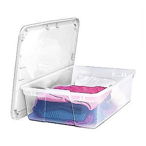 HOMZ 28 Quart Snaplock Clear Plastic Storage Tote Container Bin with Secure Lid and Handles for Home and Office Organization, (4 Pack)