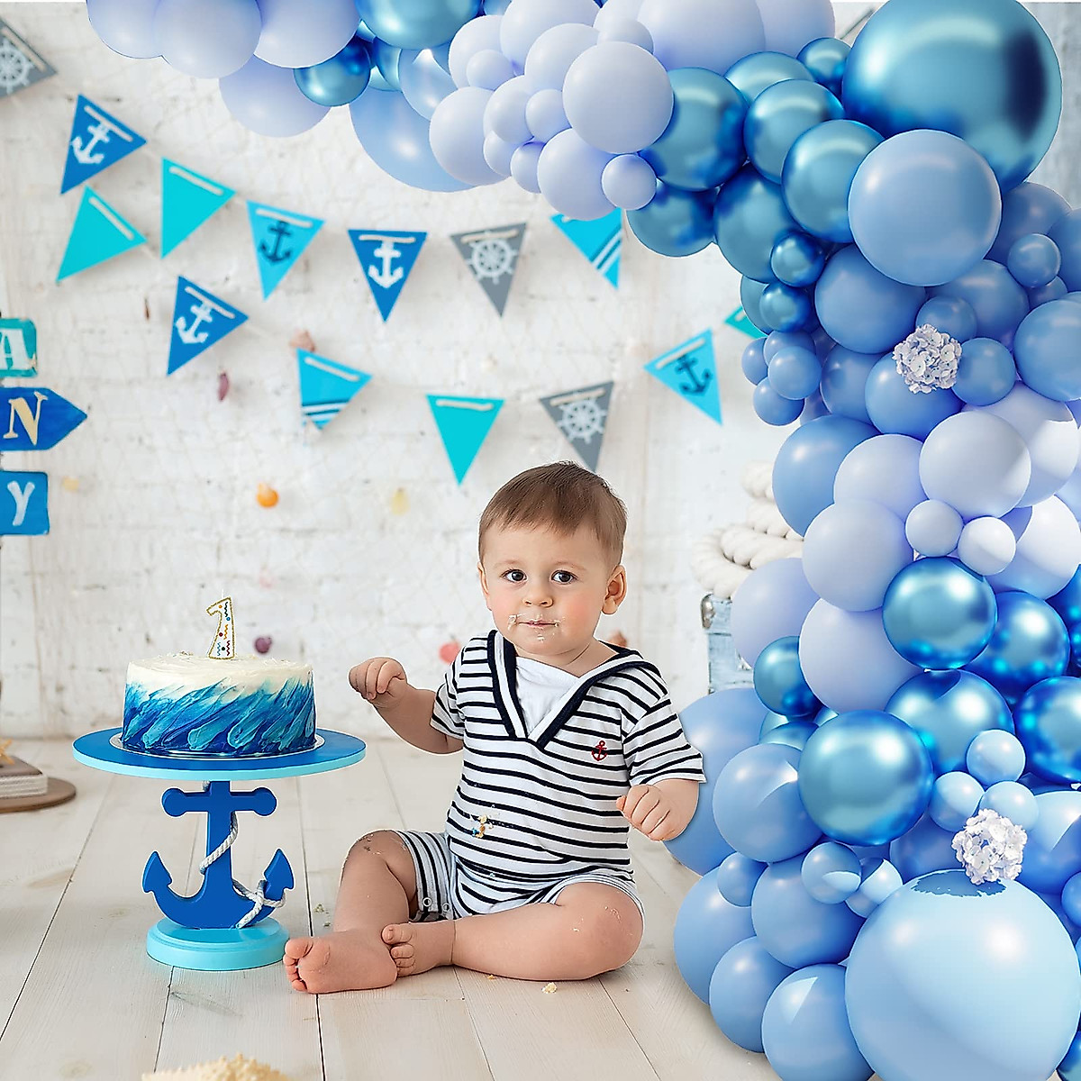 RUBFAC 136pcs Blue Balloon Garland Arch Kit, Different Sizes 5 12 18 Inch Pastel Blue Baby Blue Metallic Blue Balloons for Wedding Birthday Graduation Boy’s Baby Shower Gender Reveal Party Decoration