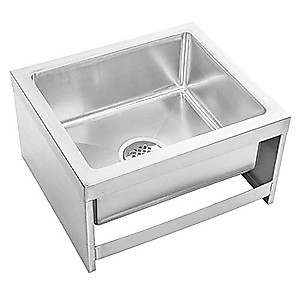 DuraSteel Stainless Steel Floor Mount Mop Sink/Basin with Sink Drainage/Strainer - NSF Certified - 24" W x 24" L x 13" H (Commercial kitchen, Restaurant, Business, Garages, Basements)