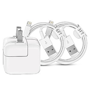 iPad Charger Cable,Fast iPad Charger,iPad Fast Charging[MFi Certified] 12W Foldable Portable Travel USB Wall Charger 3Pack[3/6FT] Cable Cord for iPad 9/iPad Mini/iPad Air