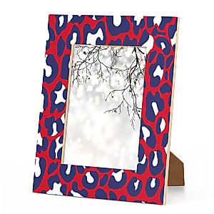 POFATO Leopard Print Blue Red 4x6 Picture Frame Wood Photo Frame for Tabletop Display Wall Mount Picture Frame Display 4x 6 Inch Photo Wall Decor Home Gift Frames