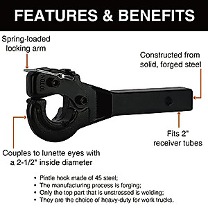 ONLTCO Pintle Hitch Receiver Hook 10 TON for 2” Hitches Hitch Hook Military Receiver 20000lbs