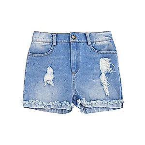 easyforever Girls Denim Shorts Stretch High Waisted Jeans Ripped Raw Hem Denim Shorts Cut Off Hot Pants with Pockets Light Blue 6 Years