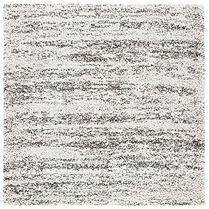 SAFAVIEH Hudson Shag Collection Area Rug - 7' Square, Ivory & Grey, Modern Design, Non-Shedding & Easy Care, 2-inch Thick Ideal for High Traffic Areas in Living Room, Bedroom (SGH206A)