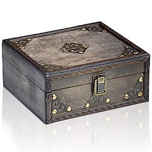 Brynnberg - Pirate Treasure Chest Storage Box - Monk 7.9x7.1x3.5 - Durable Wooden Treasure Chest with Lock - Unique Handmade Decorative Wood Storage Box - Vintage Wood Chest Box - The Best Gift