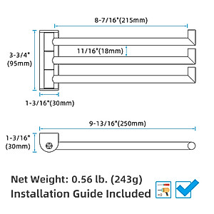 APLusee Polished Chrome Swivel Towel Bar, 304 Stainless Steel Foldable Towel Holder with 3 Arms, Wall Mounted