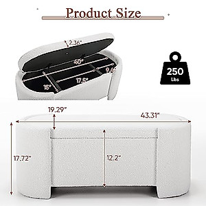 Deolme White Boucle Storage Ottoman Bench- Modern Wooden Indoor Upholstered Storage Bench End of Bed Stool Sherpa Bench Bedside with Safety Hinge for Bedroom, Living Room Seating, Entryway