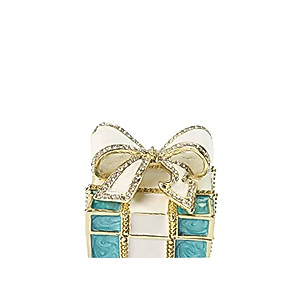 Mini Enamel Rhinestones Bow-knot Jewelry Box Bow-knot Hinged Trinket Box Bow Bling Trinket Box Miniature Figurine Ring Box for Women Girls Wedding Birthday Gift Christmas (Blue)