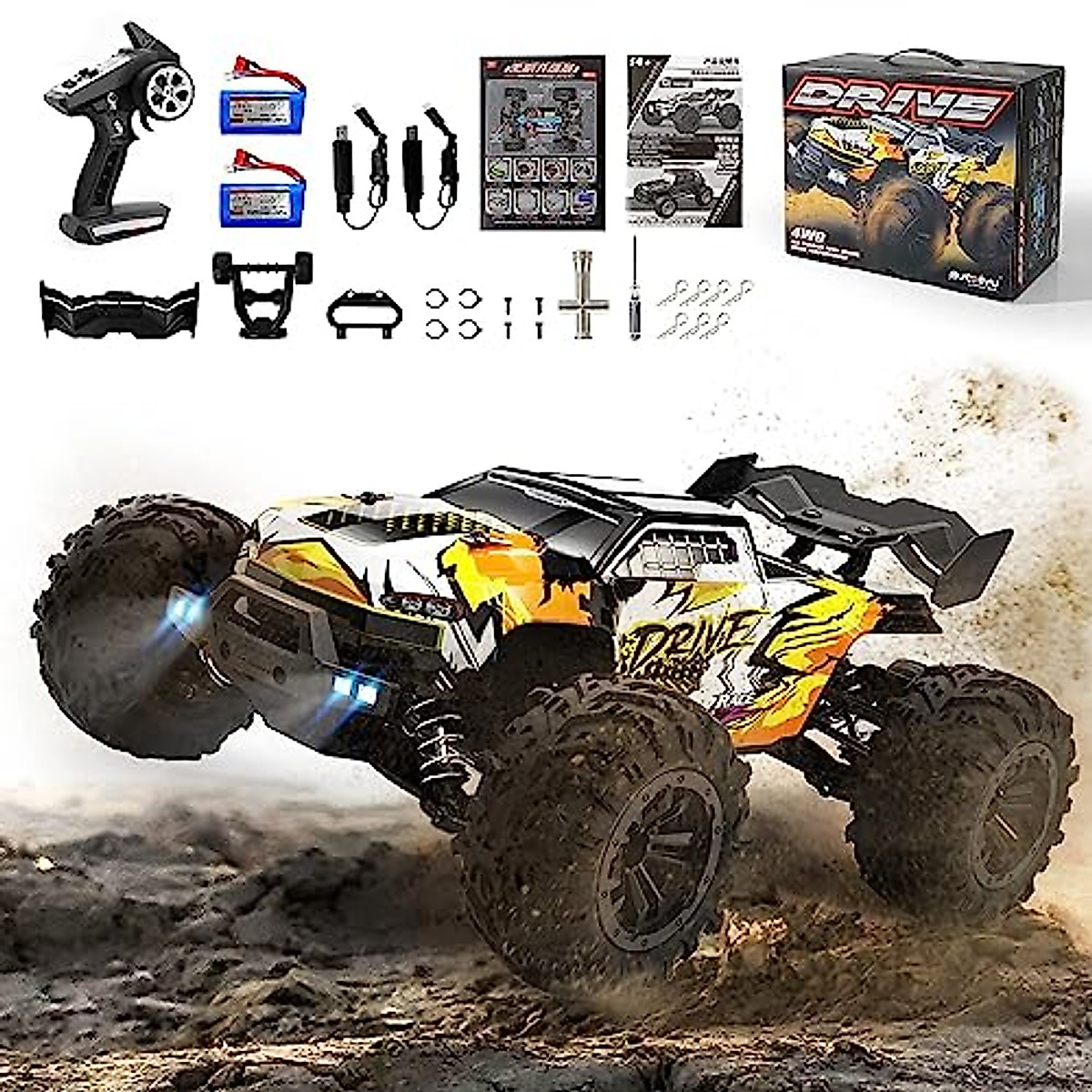 FUUY Brushless Fast RC Cars for Adults Remote Control Car Boys 8-12 1:16 Max 45mph 72KMH with Two Batteries RTR Off Road Hobby Drift Waterproof High Speed RC Truck Electric R/C Vehicle RC Buggy Kids