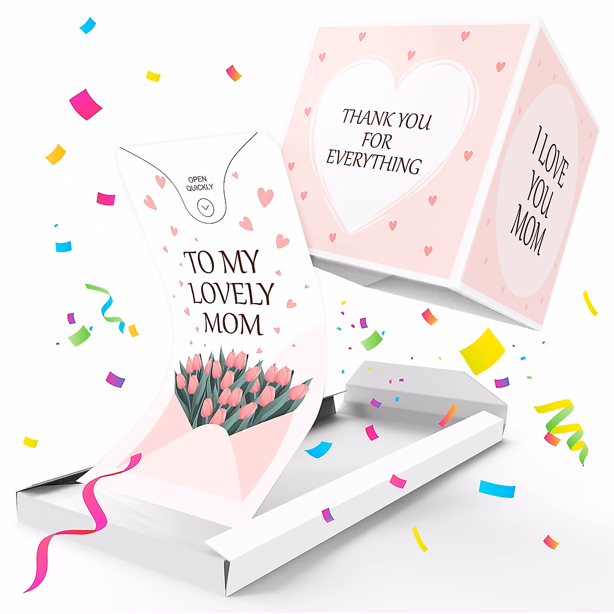Notta&Belle FEEL LOVE EVERY MINUTE «BOOM» Congratulations Card, Exploding Confetti Card 3x Cube - Graduation, Engagement, Wedding, New job, New home, Any Occasion