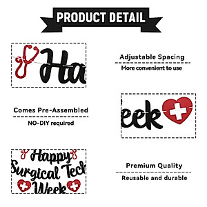 Happy Surgical Tech Week Banner - Surgical Technologist Appreciation Week Decor, Hospital Office Clinics, Thank You Nurse Doctor Party Decor 1 Black & Red Glitter