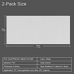 2-Pack 300x800mm 11.8x31.5inch DIY Computer Case PC Fan Dust Mesh Filter White Computer PVC Mesh Cover with Magnetic Strip for Gaming PC Speaker Xbox Series Game Consoles and More