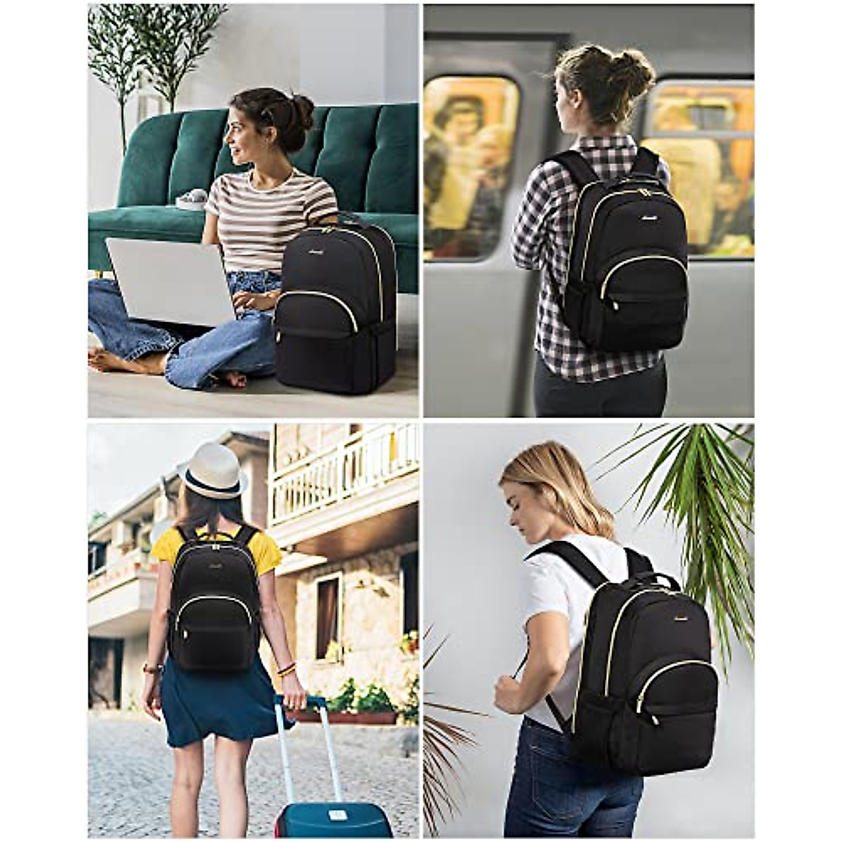 LOVEVOOK Work Backpack for Women, fits 15.6 Inch Laptop, Large Capacity Laptop Backpack with Luggage Strap, Waterproof Lightweight Backpack Purse, Fashionable for Business, Travel, Black