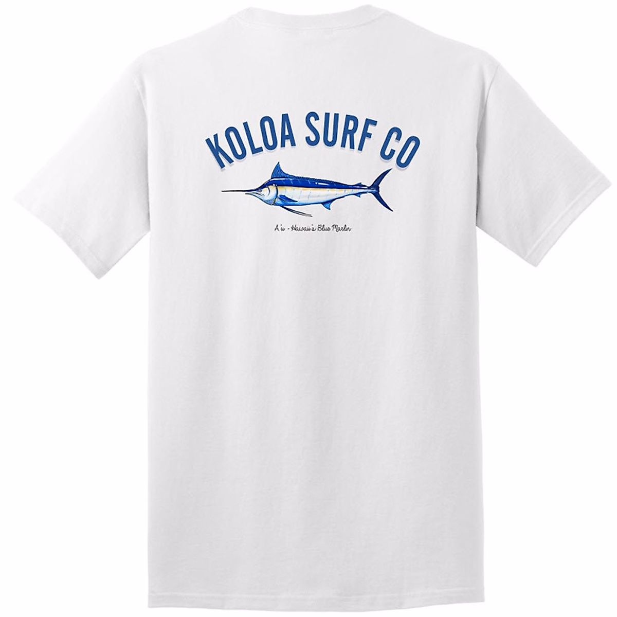 Joe's USA Koloa Surf Blue Marlin Logo Heavyweight Cotton T-Shirt-XL-White/c