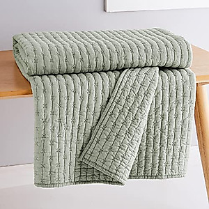 Levtex - Cross Stitch - Quilted Throw - 50x60in. - 100% Cotton - Reversible Pattern - Deser Sage Quilted Throw with Matching Stitching