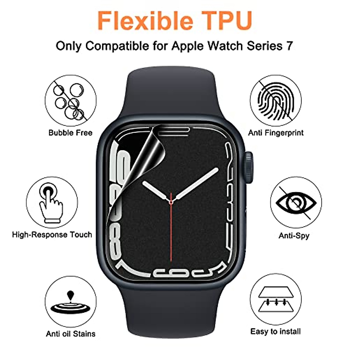 [ 4 Pack ] YMHML Privacy Screen Protector Compatible for Apple Watch Series 9 8 7 45mm, [Upgrade Anti-Spy Film] Soft Anti-Scratch Matte Film for Apple Watch Series 9 8 7 Accessories Matte Black, 45mm