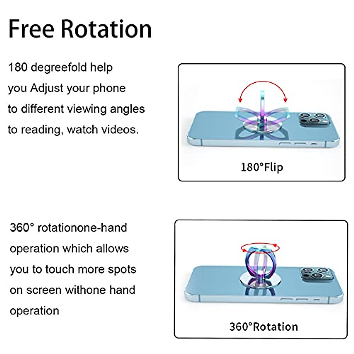 Vesmatity Colorful Cell Phone Ring Holder Stand 4 Pack Transparent Phone Ring Holder Clear Universal 360° Degree Rotation Finger Grip Ring Kickstand Compatible Various Mobile Phones or Phone case