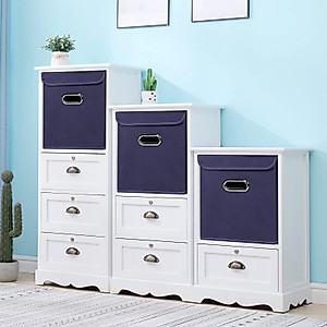 STOREONE Foldable Storage Bins Cubes Storage Organizer With Lid,Fabric Cube Storage Box With Handle,For Home Bedroom Office,Closet, Clothes, Toys,3 Pack,（Navy Blue