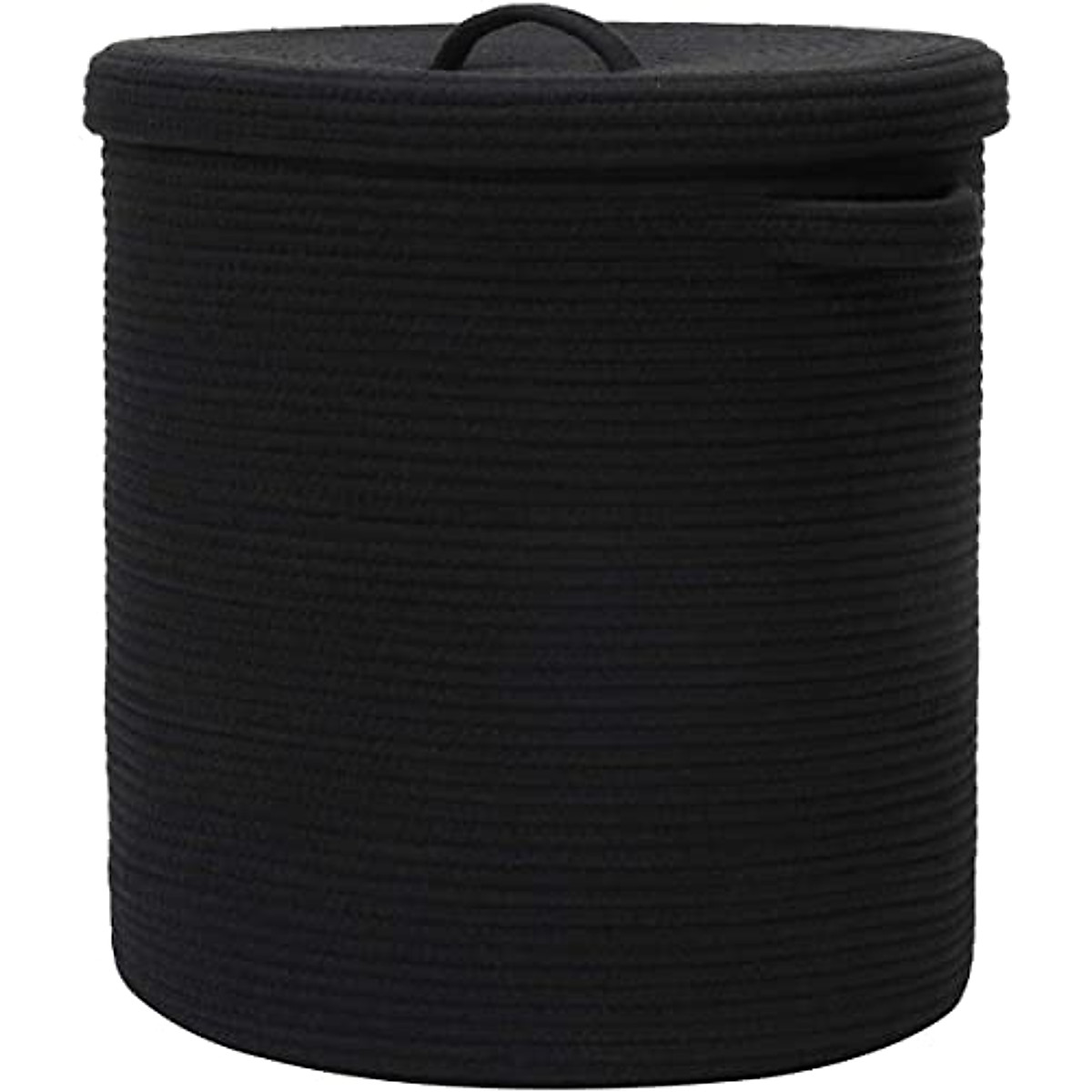 Cotton Rope Storage Basket with Lid | Large Woven Baskets and Handles 15" x 13" | for Nursery, Laundry, Black Round Hamper, Home Living Room Floor, Toy Organizing bins, Blanket, Pillow and Big