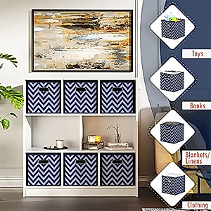 Ornavo Home Foldable Storage Bins Basket Cube Organizer With Dual Handles and Window Pocket - 6 Pack - 12" L x 12" W x 12" H - Chevron Navy