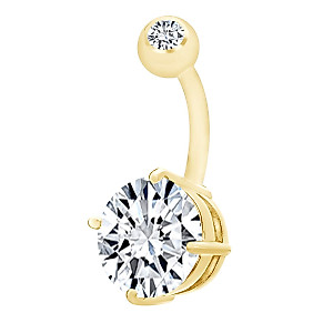 AFFY Round Shape Sparkling White Cubic Zirconia Body Piercing Belly Button Ring in 14K Yellow Gold Over Sterling Silver