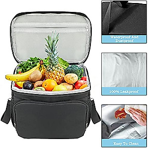 Hydro2Go Insulated Lunch Bag Women, Lunch box for Men with Adjustable Shoulder Strap, Leakproof Lunch Box Lunch Bag for Work, Picnic, Camping, Cooler, Black