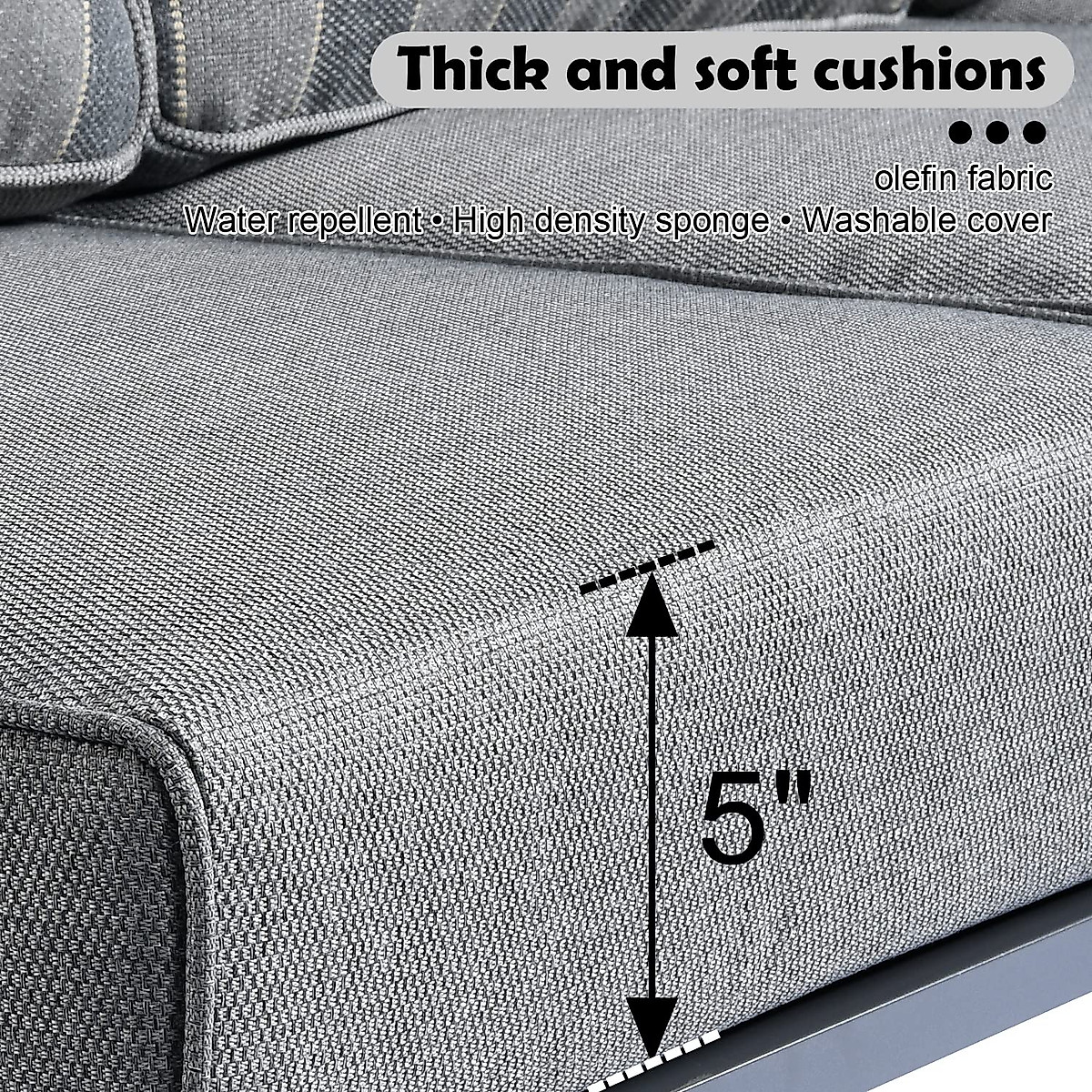 HOOOWOOO Aluminium Outdoor Chairs Set of 2 Patio Club Chairs Armchairs Bistro Set Chairs with Armrest Cushions,Grey Frame Grey Stripes Thick Cushions