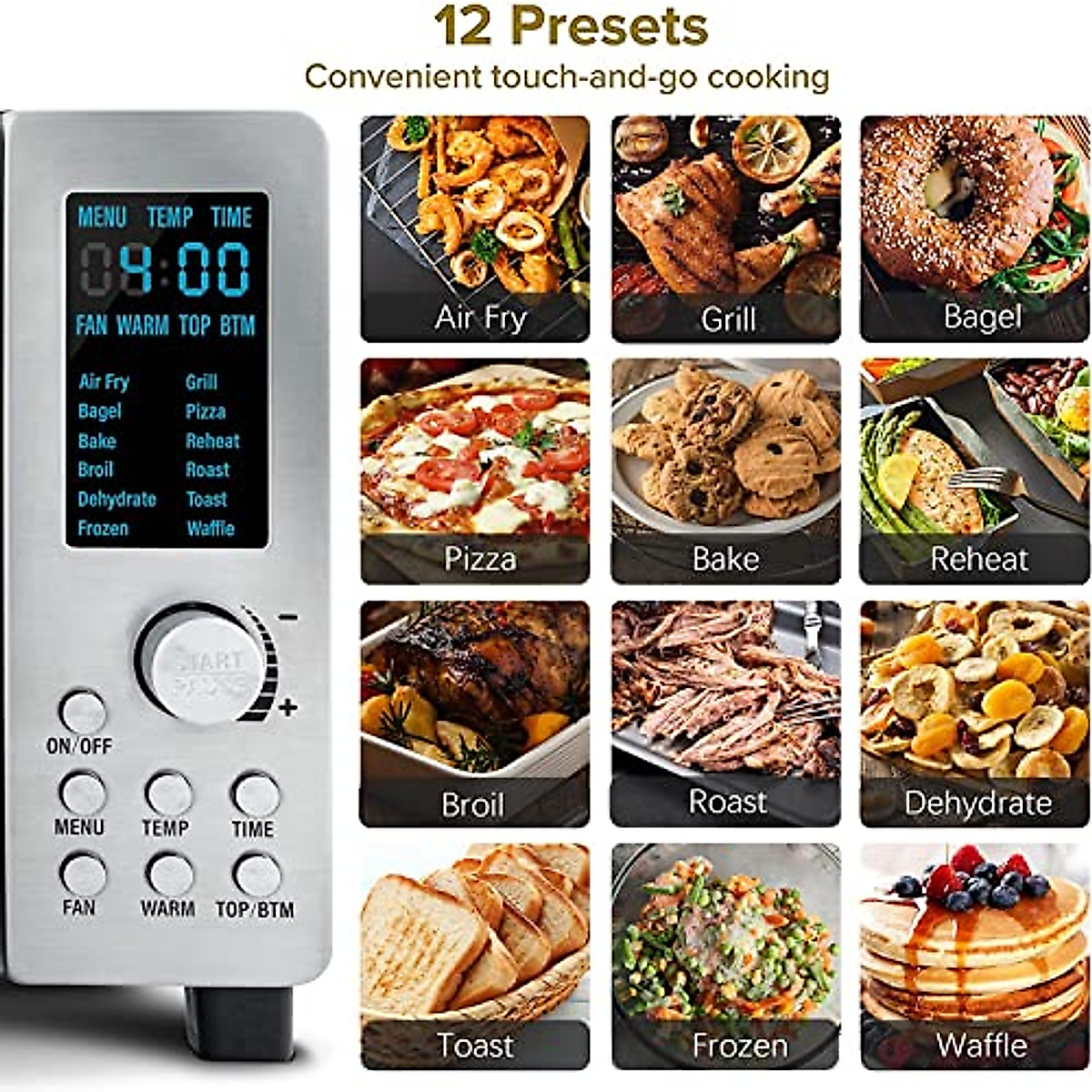 Nuwave Bravo 12-in-1 Digital Toaster Oven, Countertop Convection Oven & Air Fryer Combo, 1800 Watts, 21-Qt Capacity, 50°-450°F Temp Controls, Dual Zone Surround Cooking, Linear T Technology, SS Look