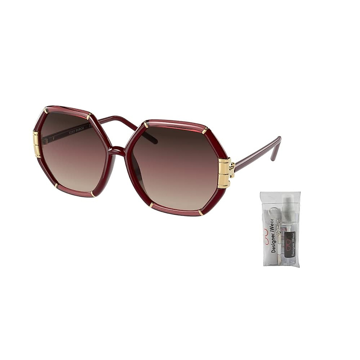 Tory Burch TY9072U 1901E2 58MM Transparent Bordeaux/Bordeaux/Bordeaux Grey Gradient Square Sunglasses for Women + BUNDLE With Designer iWear Eyewear Kit