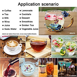 Flower Glass Tea Cups with Spoon Glass Coffee Mugs Enamel Handmade Unique Butterfly Rose for Women Valentine's Day Birthday Christmas New Year Decoration Wedding Gift (Rose-Blue-Short)