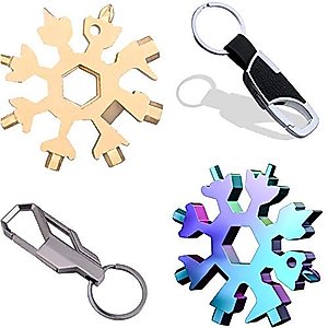 18 in 1 snowflake gadgets multitool,Portable Keychain screwdriver -Bottle Opener,useful gifts for men,2 Pack (Gold+Color)