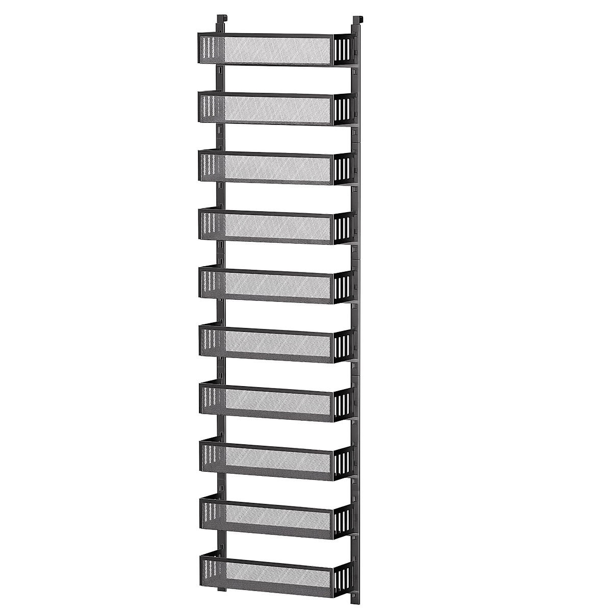 DAOTENGQL Over the Door Organizer Hanging with 10 tiers Mesh Baskets, Stable & Adjustable Pantry Spices Rack for Snacks Baby Essentials Toiletries Toys and Small Clothes, etc, Black, (SA005)