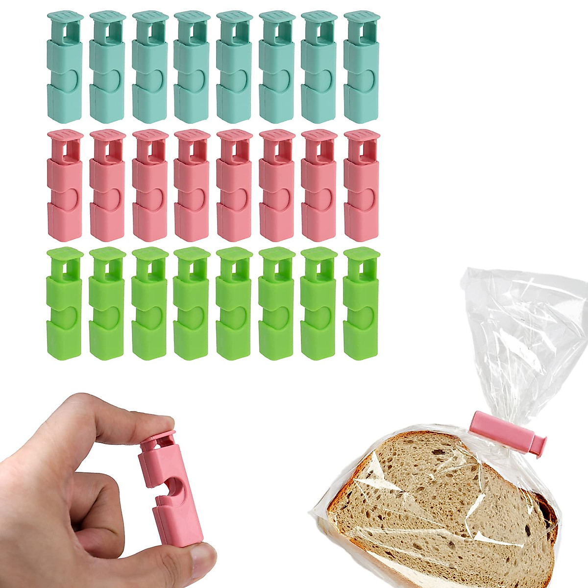 DGQ Bag Clips 24 Packs Bread Bags Clips Squeeze Clips Squeeze & Lock Clip Food Clip Closure Clips Plastic Bag Clip Great grips bag Clip for Food Fruit Nuts Beans Bread