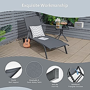 Giantex Patio Lounge Chairs for Pool Area, Outdoor Chaise Lounger with 6 Adjustable Position Smooth Wheels and Quick-Drying Fabric, Lawn Recliner for Backyard, Garden Sunbathing Chair (2, Gray)