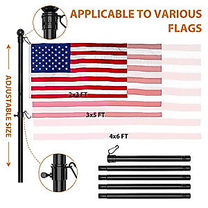 YeYeBest Flag Pole, 5 FT Flag Pole Kit for House, 2 No-Tangle Rings Clips, Flag Holder Bracket, Stainless Steel, Black