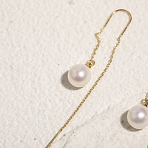 Cowlyn Pearl Tassel Threader Earrings 925 Sterling Silver Long Drop Dangle Ear Line Eardrop Piercing Hypoallergenic Jewelry for Women