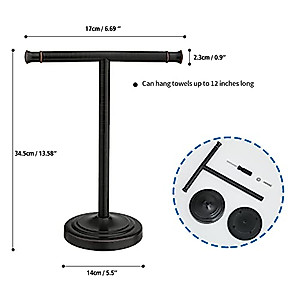 RUMOSE 10 Inch Oil Rubbed Bronze Towel Stand Hand Towel Holder Bathroom Kitchen Vanity Countertop T-Shape Towel Rack Free Standing Stainless Steel Towel Bar Towel Ring
