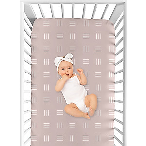 Sweet Jojo Designs Mauve and White Boho Mudcloth Girl Fitted Crib Sheet Baby or Toddler Bed Nursery - Pink Dusty Rose Bohemian Woodland Tribal Southwest Mud Cloth Hatch Triple Line