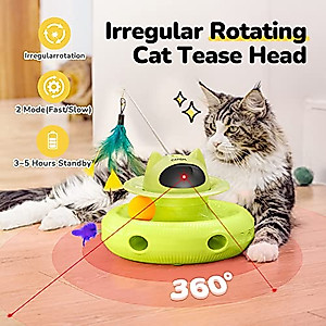 CATISM Cat Toys 4-in-1 Interactive Cat Toy for Indoor Cats,Electronic Automatic Cat Pointer Toys, Cat Feather Toys Track Balls Kitten Toys, Indoor Exercise Cat Wand Toy Green