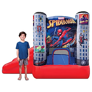 Funormous Marvel Spider-Man Bounce House with Slide, Kids Inflatable Spiderman Bouncy Castle Indoor Outdoor Plus Heavy Duty Air Blower