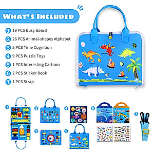 Supecaty Busy Board Montessori Toys for 1 2 3 4 5 6 Year Old Boys Girls Birthday Gifts, Preschool Learning Activities with Life Dress Skills for Toddlers 1-3, Educational Travel Toys for Plane Car