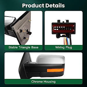 SCITOO Towing Mirrors fit for 2004-2014 for Ford for F-150 Blind Spot Mirror Power Heated Chrome Puddle Signal Double Glass (Driver Side)