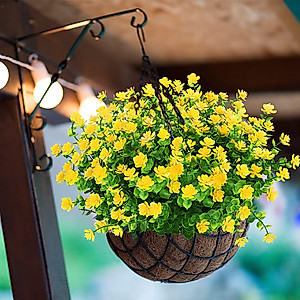 GETYARD 24 Bundles Outdoor Artificial Flowers for Decorations, No Fade Fake UV Resistant Plastic Greenery Plants for Garden Patio Porch Window Box Home Wedding Décor (Yellow)