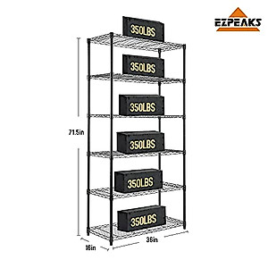 EZPEAKS 6-Shelf Shelving Unit, Changeable into 2 of 3-Shelf Units, Adjustable Heavy Duty Steel Wire Shelves, 350 lbs Loading Capacity Per Shelf (71.5” H, 36” W, 16” D)