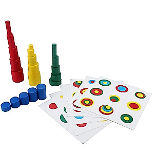 Montessori Colored Cylinders With Control Cards Kids Wooden Knobless Blocks Shape & Color Recognition Material Toys (Colored Cylinders With Control Cards)