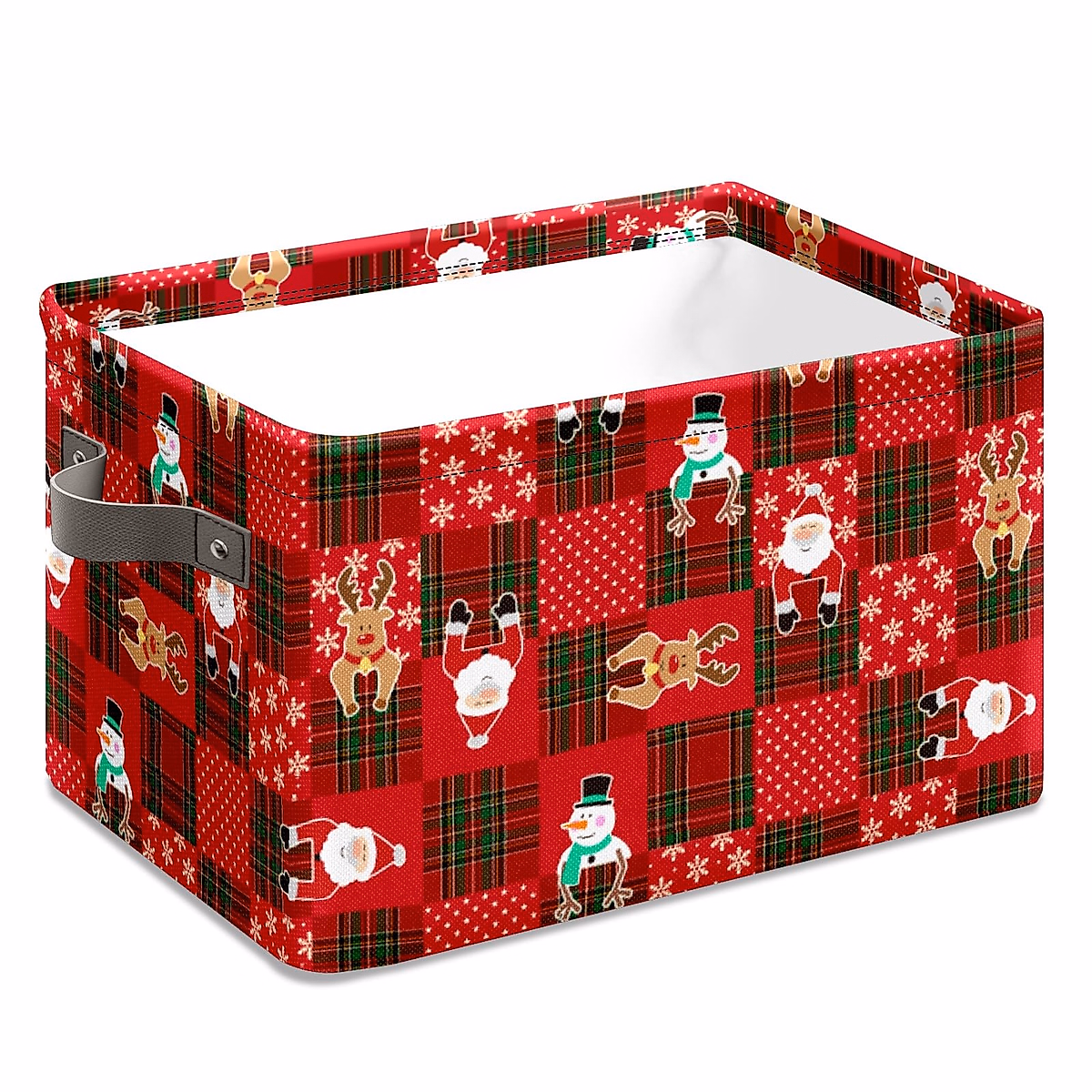 SOLONDA Large Foldable Storage Basket with Handles Closet Baskets for Organizing, Winter Snowman Snowflake Polyester Basket for Storage, Collapsible Storage Bin 10 x 14 x 8 inches