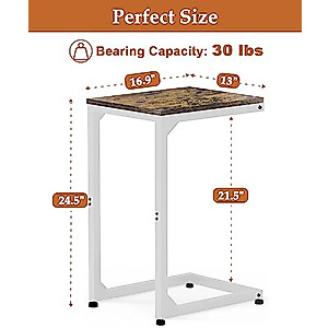 Artigarden C Table End Table with Metal Frame Small Side Table for Couch, Sofa TV Tray Table for Living Room, Bedroom, Bedside Bright White