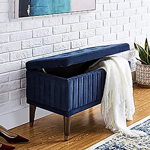 FIRST HILL FHW Microfiber Upholstered Ottoman Bench with Shoe Storage,Venecian Blue